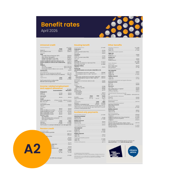 A2 Benefit Rates Poster (single), 2026/27